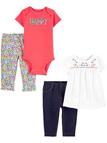 Simple Joys by Carter's Baby Girls' 4-Piece Bodysuit and Pant Set, Happy Pack/Floral, 18 Months