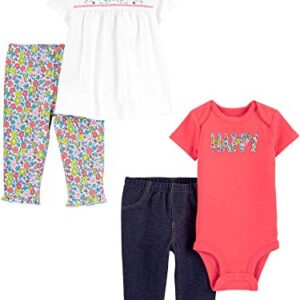 Simple Joys by Carter's Baby Girls' 4-Piece Bodysuit and Pant Set, Happy Pack/Floral, 18 Months