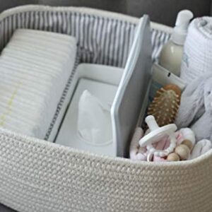 Emmy Baby Co. Rope Diaper Caddy Organizer - Large Nursery Storage Bin - Car Organizer - Baby Shower Basket - with 8 Pockets and Removable Dividers - Creamy White