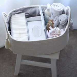 Emmy Baby Co. Rope Diaper Caddy Organizer - Large Nursery Storage Bin - Car Organizer - Baby Shower Basket - with 8 Pockets and Removable Dividers - Creamy White