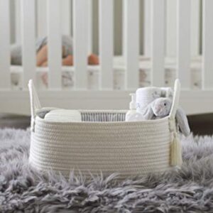 Emmy Baby Co. Rope Diaper Caddy Organizer - Large Nursery Storage Bin - Car Organizer - Baby Shower Basket - with 8 Pockets and Removable Dividers - Creamy White