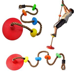 ifoyo climbing rope swing for trees, heavy duty plastic disc swing seat for kids and adults outdoor tree backyard playground swing, red