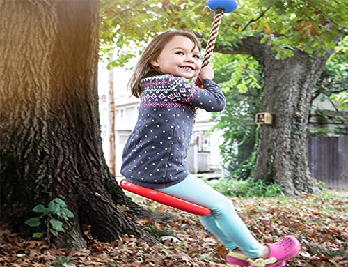 IFOYO Climbing Rope Swing for Trees, Heavy Duty Plastic Disc Swing Seat for Kids and Adults Outdoor Tree Backyard Playground Swing, Red