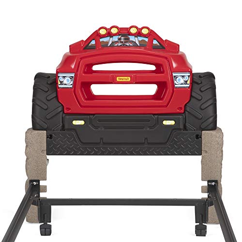 Simplay3 Monster Truck Headboard, Twin Size Plastic Car Bed Headboard for Kids, Toddlers and Boys with Toy Car Storage - Red, Made in USA