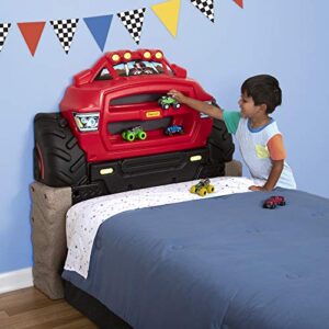 Simplay3 Monster Truck Headboard, Twin Size Plastic Car Bed Headboard for Kids, Toddlers and Boys with Toy Car Storage - Red, Made in USA