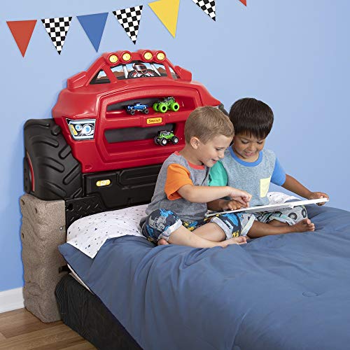 Simplay3 Monster Truck Headboard, Twin Size Plastic Car Bed Headboard for Kids, Toddlers and Boys with Toy Car Storage - Red, Made in USA