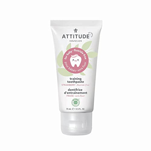 ATTITUDE Baby & Child Fluoride-Free Training Toothpaste, Natural, Vegan & EWG Top Scoring, Strawberry, 2.5 Oz (16721)