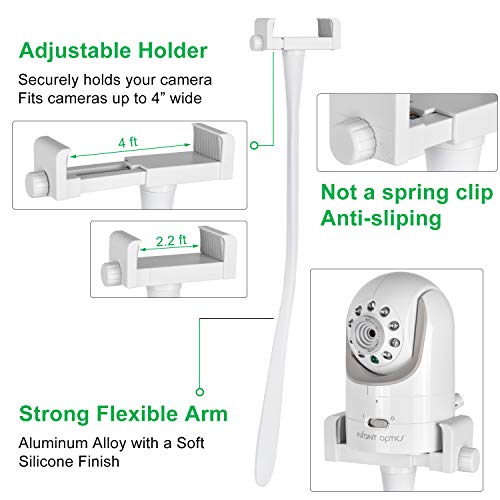 iTODOS Baby Monitor Mount Camera Shelf Compatible with Infant Optics DXR 8 & DXR-8 Pro and Most Other Baby Monitors,Universal Baby Camera Holder,Attaches to Crib Cot Shelves or Furniture (White)