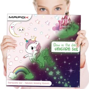 Glow in The Dark Stars, Glowing Unicorn Sets with Castle Moon and Rainbow Wall Decals for Kids Bedding Room, Great for Birthday Gift Wall Mural Stickers for Girls and Boys