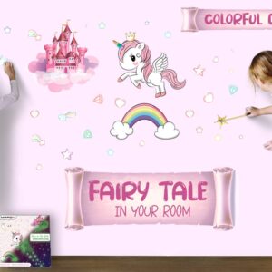 Glow in The Dark Stars, Glowing Unicorn Sets with Castle Moon and Rainbow Wall Decals for Kids Bedding Room, Great for Birthday Gift Wall Mural Stickers for Girls and Boys