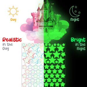 Glow in The Dark Stars, Glowing Unicorn Sets with Castle Moon and Rainbow Wall Decals for Kids Bedding Room, Great for Birthday Gift Wall Mural Stickers for Girls and Boys