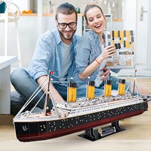 3D Puzzles for Adults Titanic Toys Arts Crafts for Adults 36'' LED Gifts for Men Women RMS Model Kits Couples Gifts, Difficult Watercraft Cruise Long Distance Relationships Gifts Desk Decor