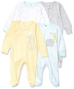 gerber unisex baby 4 pack sleep 'n play footie animals green 0-3 months