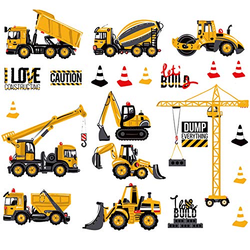 C CATWALLART Construction Cars Wall Decals,Tractor Car Excavator Wall Stickers,Vinyl Peel Stick Decor, Gifts for Kids,Bedroom Boys Room Playroom Wall Decor