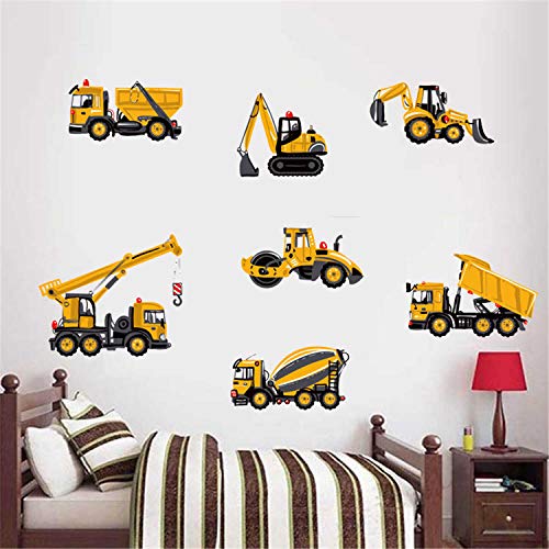 C CATWALLART Construction Cars Wall Decals,Tractor Car Excavator Wall Stickers,Vinyl Peel Stick Decor, Gifts for Kids,Bedroom Boys Room Playroom Wall Decor