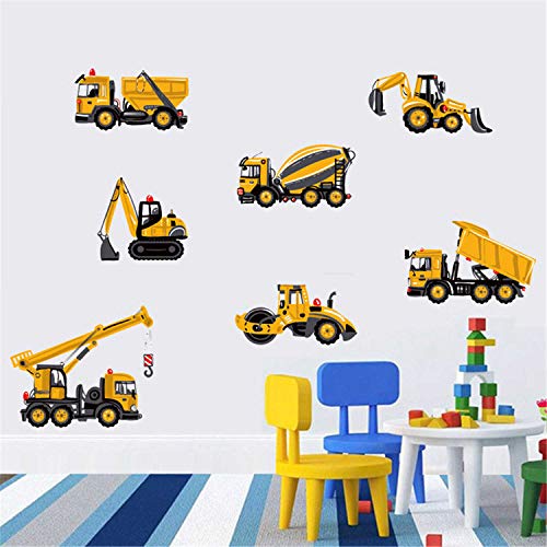 C CATWALLART Construction Cars Wall Decals,Tractor Car Excavator Wall Stickers,Vinyl Peel Stick Decor, Gifts for Kids,Bedroom Boys Room Playroom Wall Decor