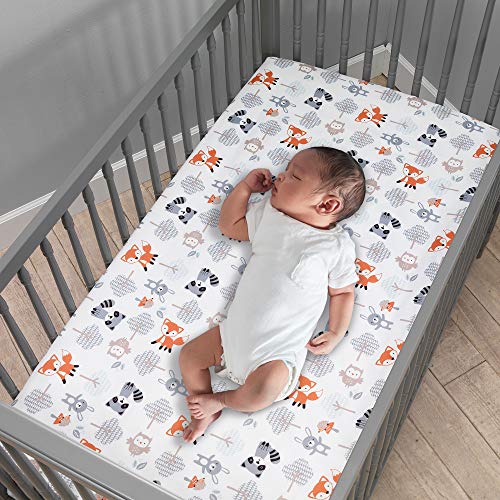 Bedtime Originals Woodland Friends Fitted Crib Sheet, Multicolor , 52x28x8 Inch (Pack of 1)