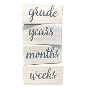 Pondering Pine Baby Milestone Blocks - Natural White Stain Pine Wood with Weeks Months Years Grade - Milestones Age Block Set with Bag, Newborn Weekly Monthly First Year Picture Props, Earth Friendly