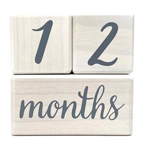 Pondering Pine Baby Milestone Blocks - Natural White Stain Pine Wood with Weeks Months Years Grade - Milestones Age Block Set with Bag, Newborn Weekly Monthly First Year Picture Props, Earth Friendly