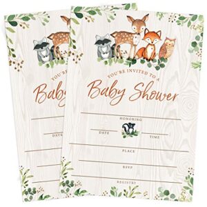 Printed Party Baby Shower Invitations and Envelopes, Woodland Animals, Set of 25