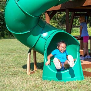 Backyard Discovery Skyfort All Cedar Swing Set, Elevated Covered Wood Roof Clubhouse with Bay Windows, 2 Belt Swings, Web Swing, 10ft Wave Slide, 5 ft Tube Slide, Covered Picnic Table, 5 ft Rock Wall