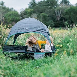 Baby Delight Go with Me Bungalow Deluxe Portable Cot, Toddler Travel Bed, Indoor and Outdoor, Sun Canopy, Grey & Teal