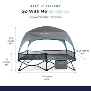 Baby Delight Go with Me Bungalow Deluxe Portable Cot, Toddler Travel Bed, Indoor and Outdoor, Sun Canopy, Grey & Teal