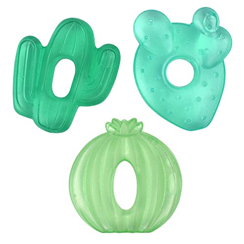 Itzy Ritzy Water-Filled Teethers; Set of 3 Coordinating Cactus Water Teethers; Cutie Coolers are Textured On Both Sides to Massage Sore Gums; Can Be Chilled in Refrigerator; Set of 3 Green Cacti