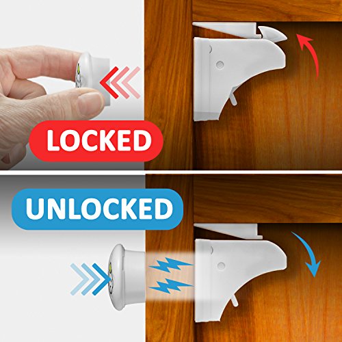 Magnetic Cabinet Locks (12 Locks + 2 Keys) with Adhesive, Easy Installation Tool - Child Proof Drawers - No Tools Or Screws Needed - Jool Baby