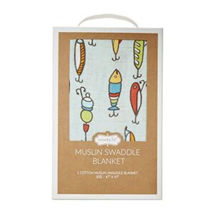 Mud Pie Kids Fishing Muslin Swaddle Blanket, Multi (12140058)