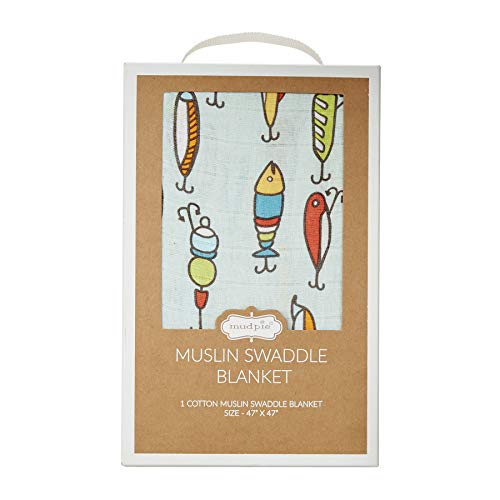 Mud Pie Kids Fishing Muslin Swaddle Blanket, Multi (12140058)