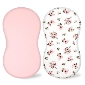 tillyou cotton fitted bassinet sheets for baby boy girl, fit for halo bassinet swivel sleeper, adapt to hourglass bassinet mattress sheet, 31.5'' x 18'', 2 pack floral & pink