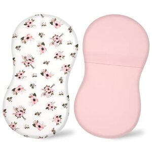 TILLYOU Cotton Fitted Bassinet Sheets for Baby Boy Girl, Fit for Halo Bassinet Swivel Sleeper, Adapt to Hourglass Bassinet Mattress Sheet, 31.5'' x 18'', 2 Pack Floral & Pink