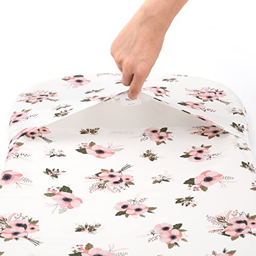 TILLYOU Cotton Fitted Bassinet Sheets for Baby Boy Girl, Fit for Halo Bassinet Swivel Sleeper, Adapt to Hourglass Bassinet Mattress Sheet, 31.5'' x 18'', 2 Pack Floral & Pink