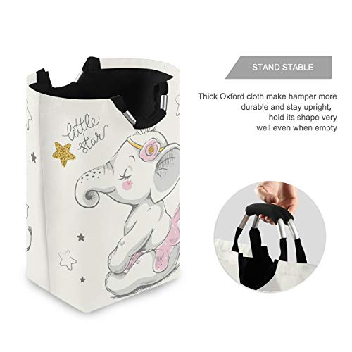 Collapsible Laundry Basket Cartoon Elephant Little Star Laundry Hamper Large Cloth Hamper Laundry Organizer Holder with Handle