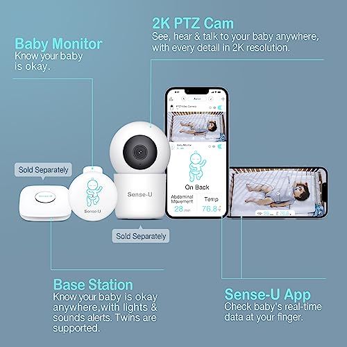 Sense-U Smart Baby Abdominal Movement Monitor - Tracks Baby's Abdominal Movement, Temperature, Rollover with Instant Audio Alerts on Smartphones (Green)