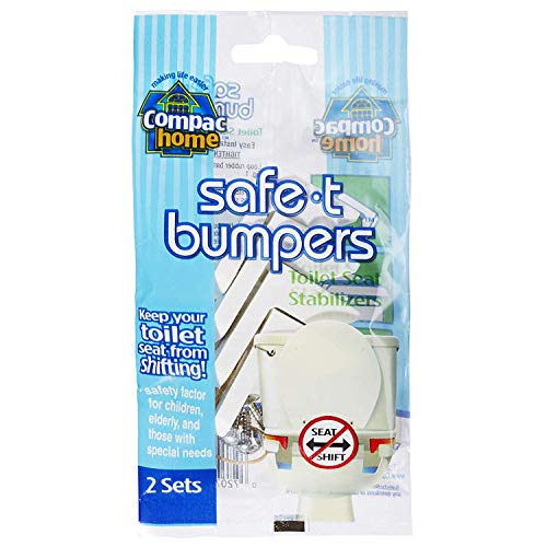 Compac Home Safe -T- Bumpers - Toilet Seat Stabilizers, Keeps Children, Elderly, Disabled Safe from Slipping Off Shaking, Moving or Wobbly Toilet Seat, White, 2 Count