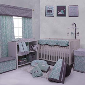 Bacati Clouds in The City Clouds Quilted Changing Pad Cover, Mint/Grey