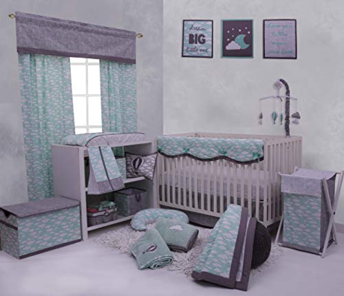 Bacati Clouds in The City Clouds Quilted Changing Pad Cover, Mint/Grey