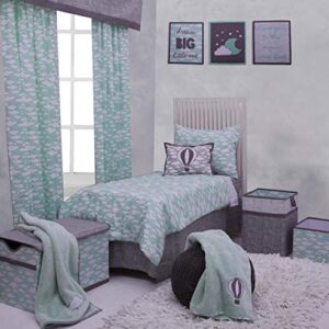 Bacati Clouds in The City Hamper with Wooden Frame, Mint/Grey