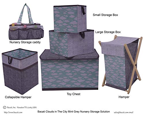 Bacati Clouds in The City Storage Toy Chest, Mint/Grey