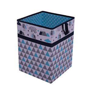 bacati woodlands boys cotton collapsable hamper, aqua/navy/grey