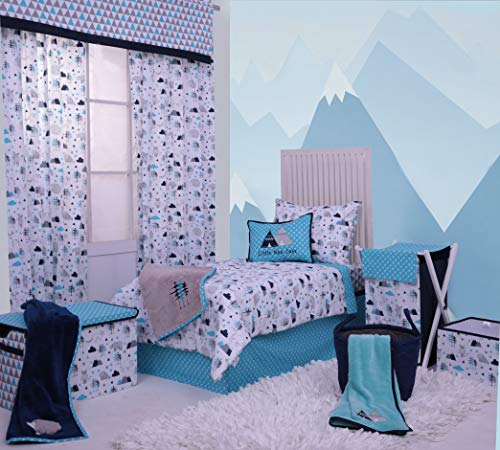 Bacati Woodlands Boys Cotton Collapsable Hamper, Aqua/Navy/Grey