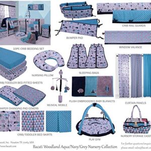 Bacati Woodlands Boys Cotton Collapsable Hamper, Aqua/Navy/Grey