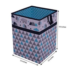 Bacati Woodlands Boys Cotton Collapsable Hamper, Aqua/Navy/Grey