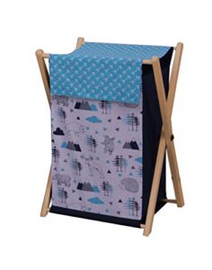 bacati woodlands boys cotton hamper, aqua/navy/grey