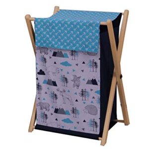 Bacati Woodlands Boys Cotton Hamper, Aqua/Navy/Grey