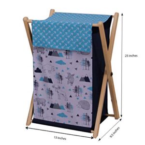 Bacati Woodlands Boys Cotton Hamper, Aqua/Navy/Grey