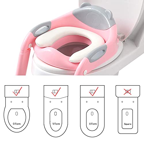 Potty Training Seat Ladder Girls, Toddlers Potty Chair Potty Seat, Kids Potty Training Toilet Seat with Ladder Fedicelly (Gray/Pink)