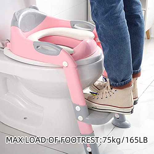 Potty Training Seat Ladder Girls, Toddlers Potty Chair Potty Seat, Kids Potty Training Toilet Seat with Ladder Fedicelly (Gray/Pink)